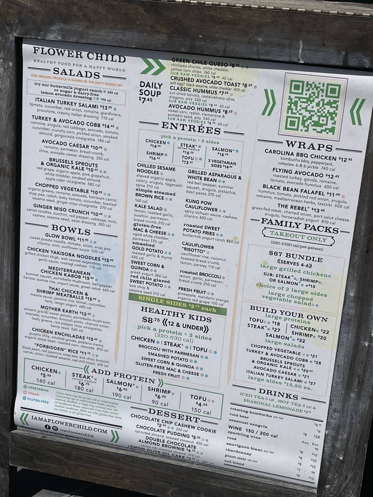 Menu at Flower Child restaurant, Scottsdale, N 90th St