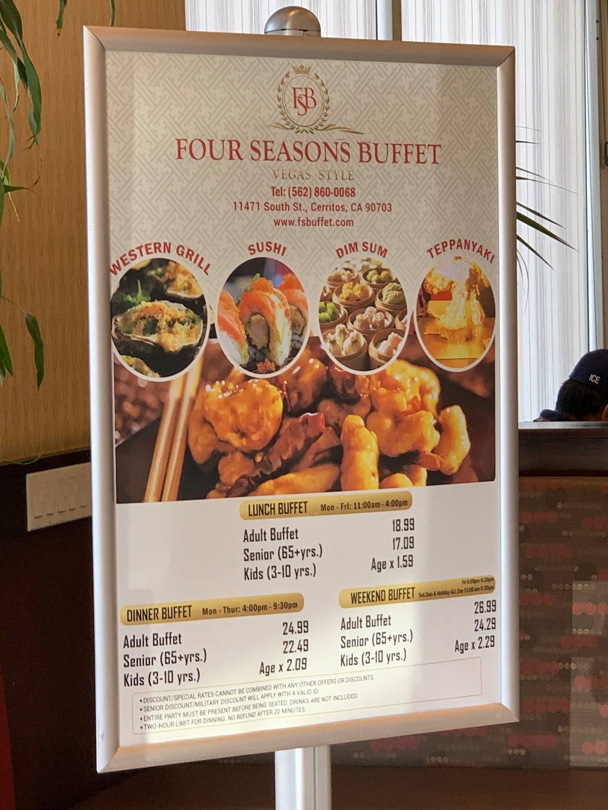 Menu at Four Seasons Buffet restaurant, Cerritos