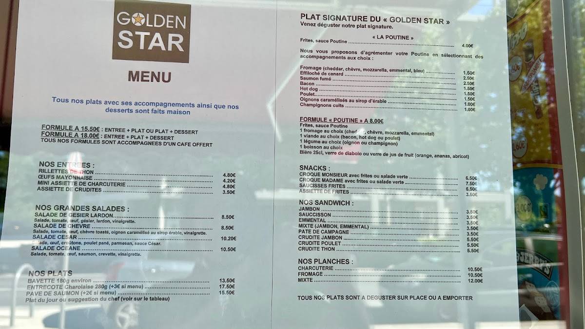 Menu au GOLDEN STAR restaurant, Champs-sur-Marne