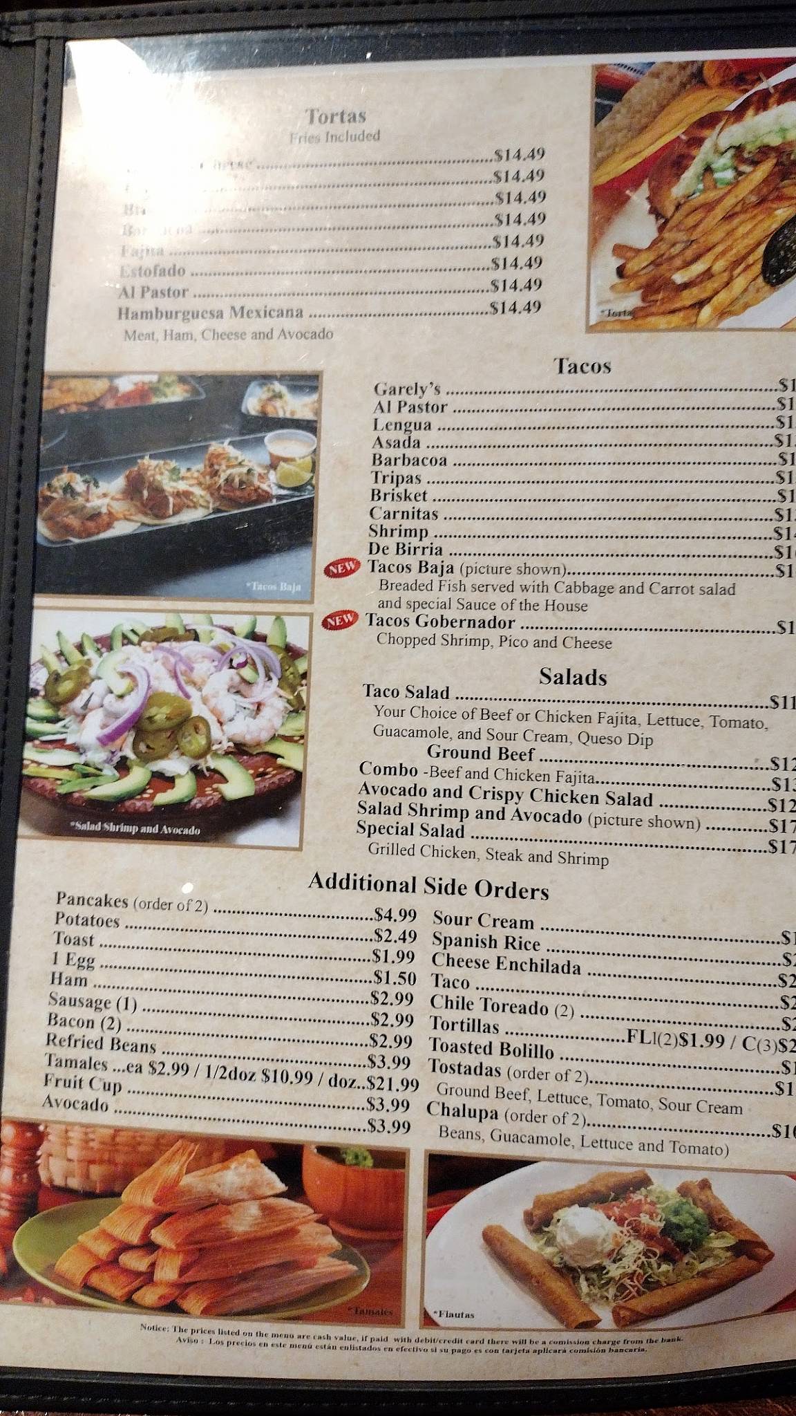Menu at Garely's Mexican Restaurant Midland, Midland