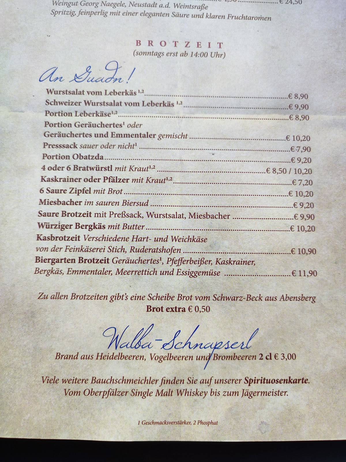 Speisekarte von Zur Walba restaurant, Pentling