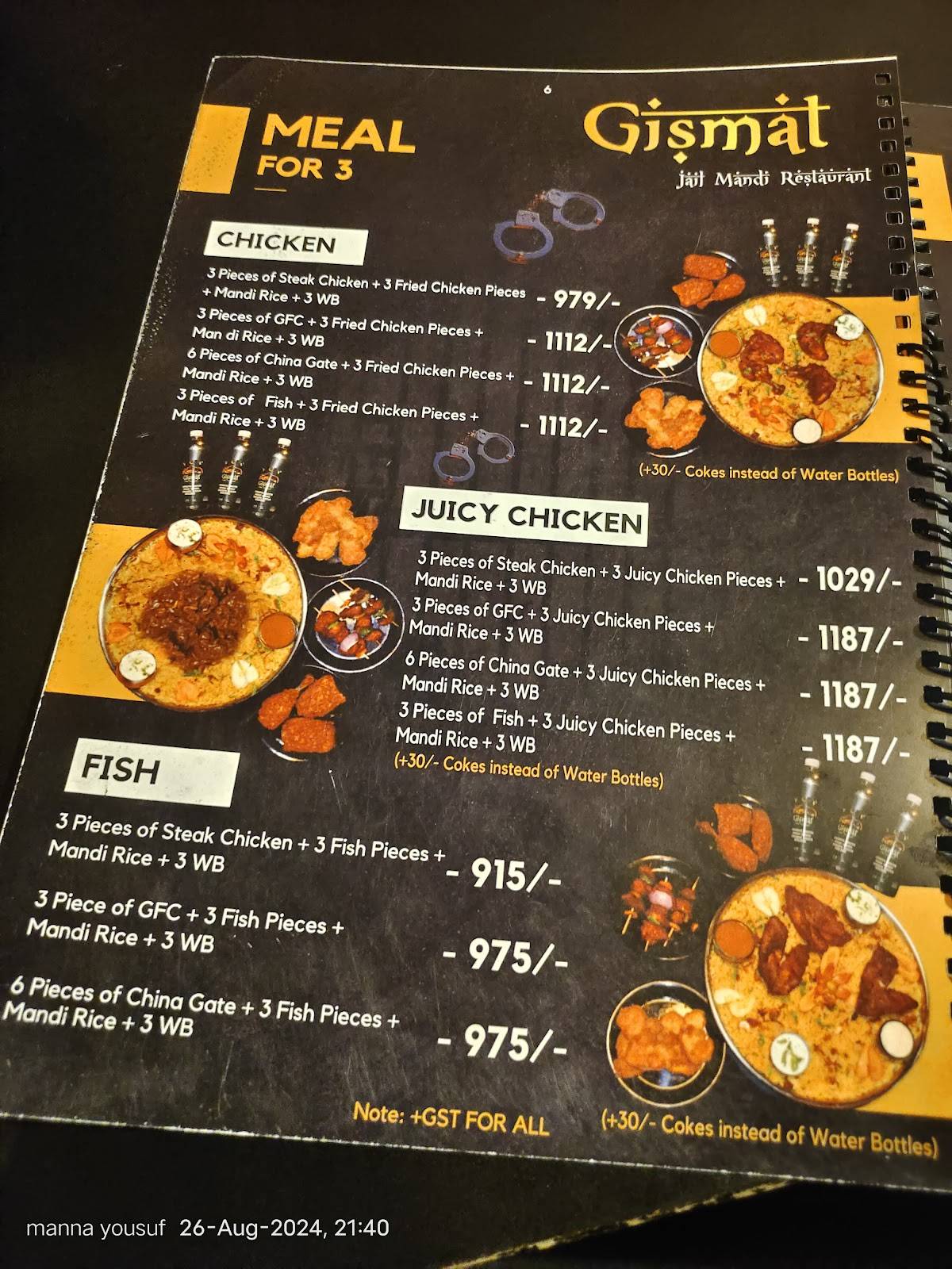 Menu at Gismat Jail Mandi Restaurant Madinaguda(Chanda Nagar), Hyderabad