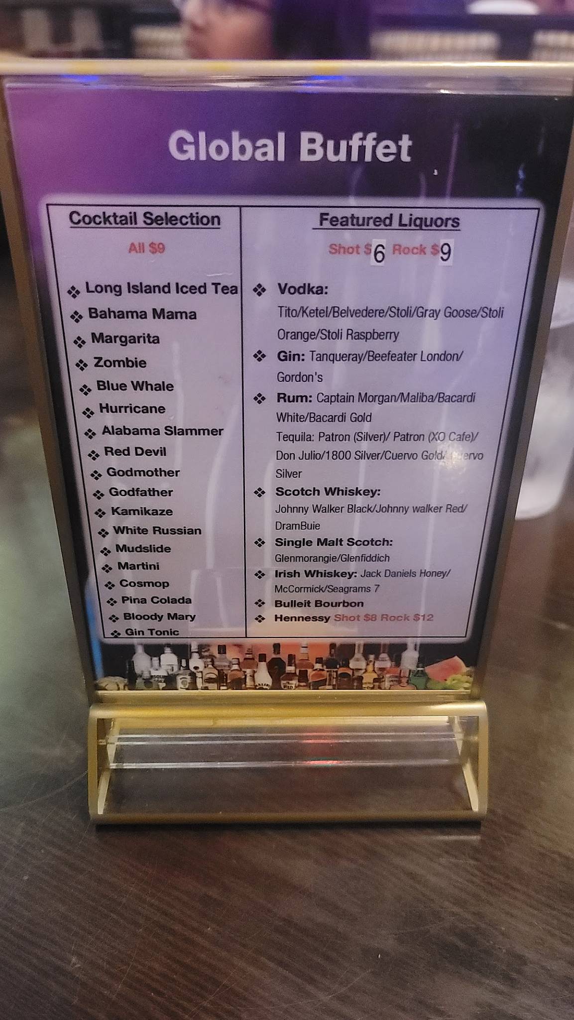 Menu at Global Buffet restaurant, Levittown
