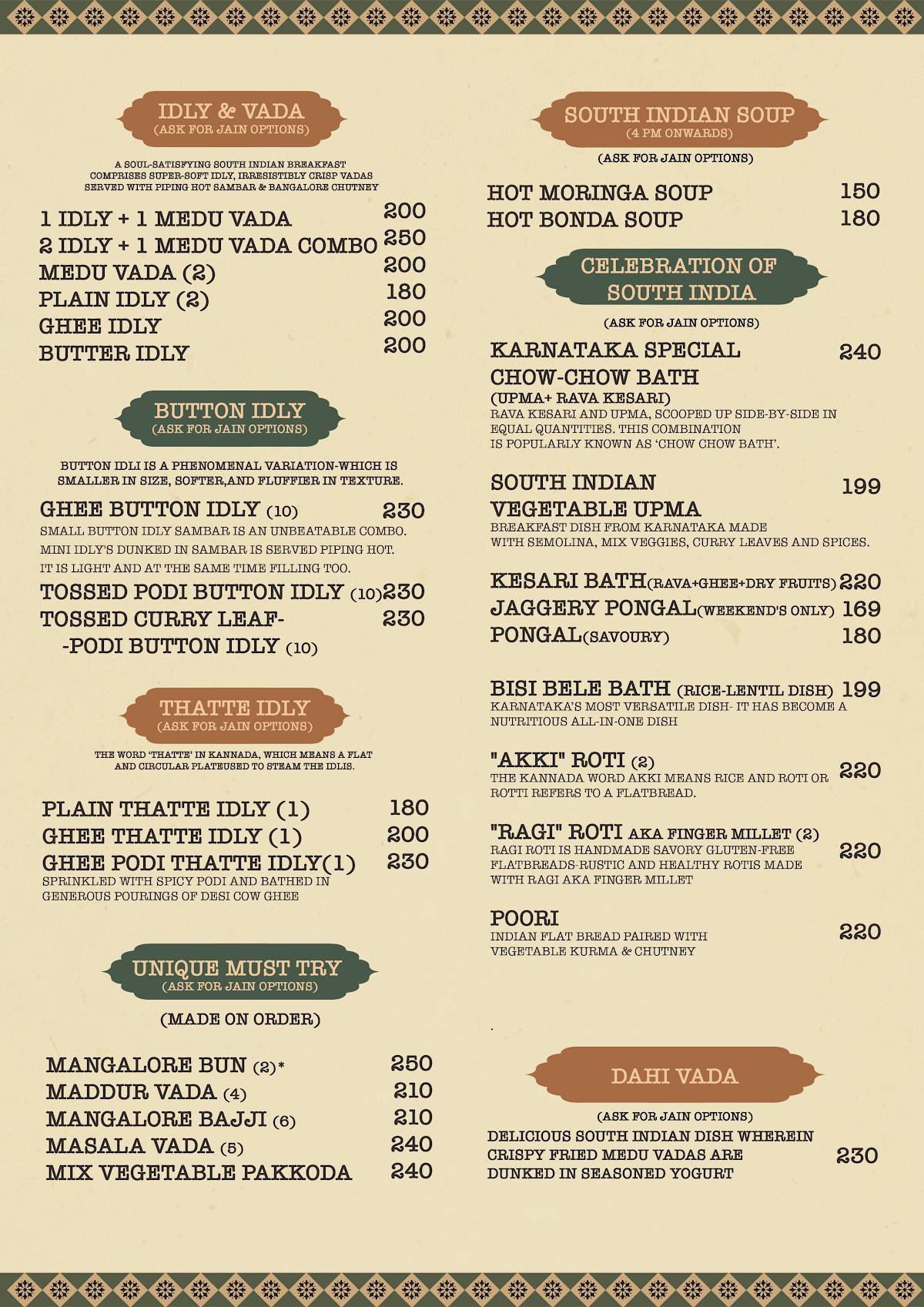 Menu at Gokulam South Indian Restaurant, New Delhi