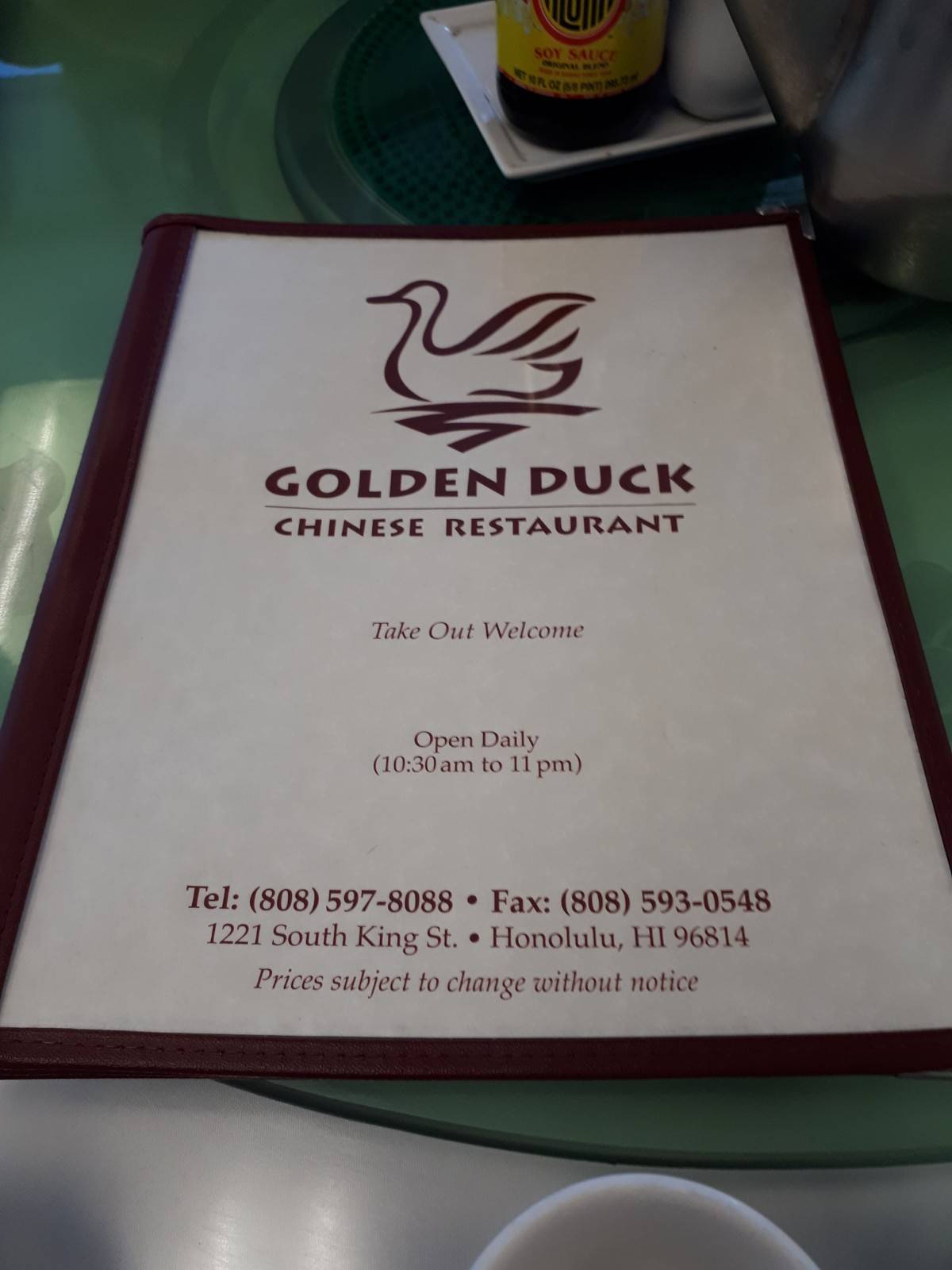 Menu at Golden Duck Restaurant, Honolulu, S King St
