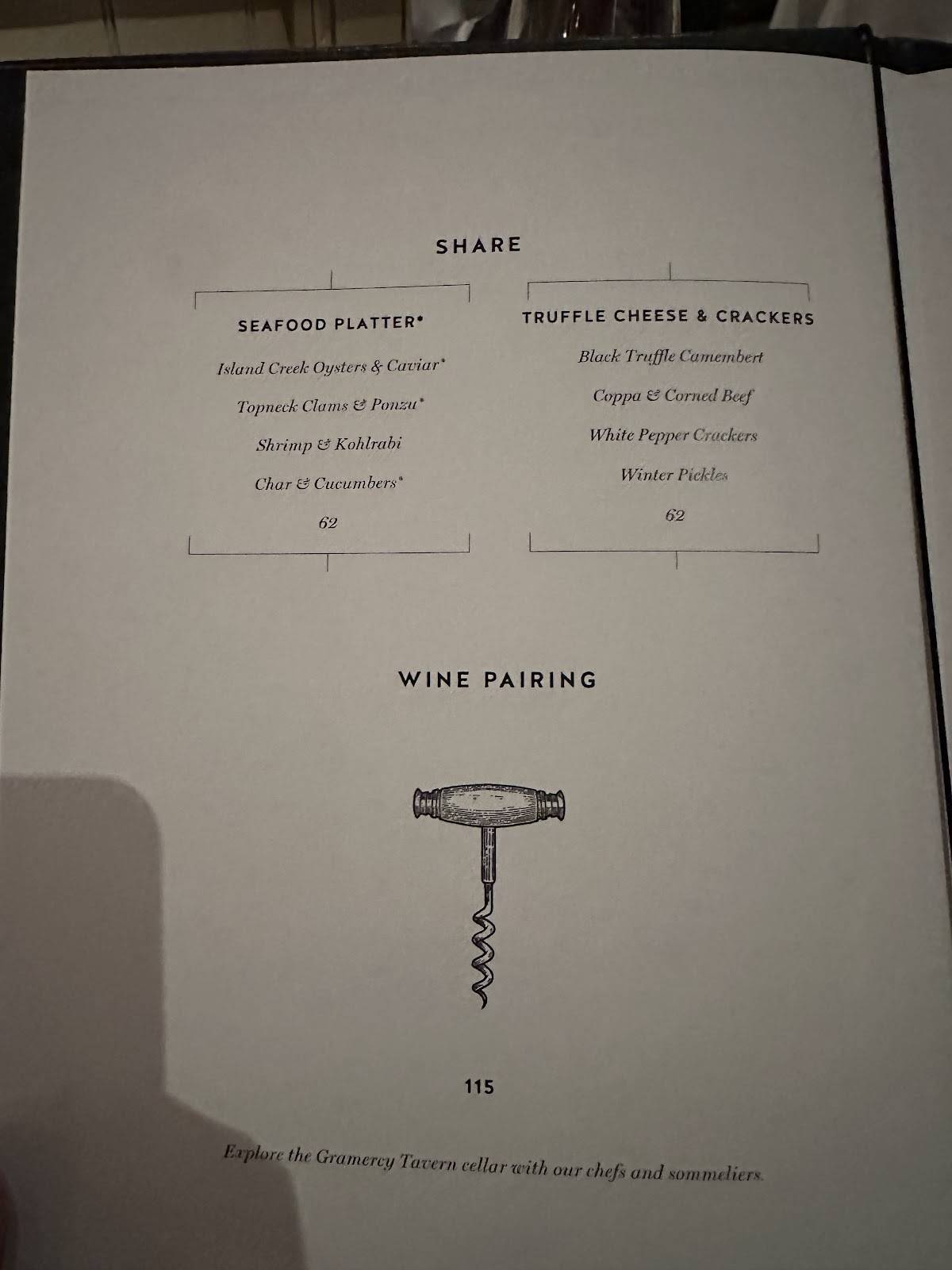 Menu at Gramercy Tavern restaurant, New York City, 42 E 20th St