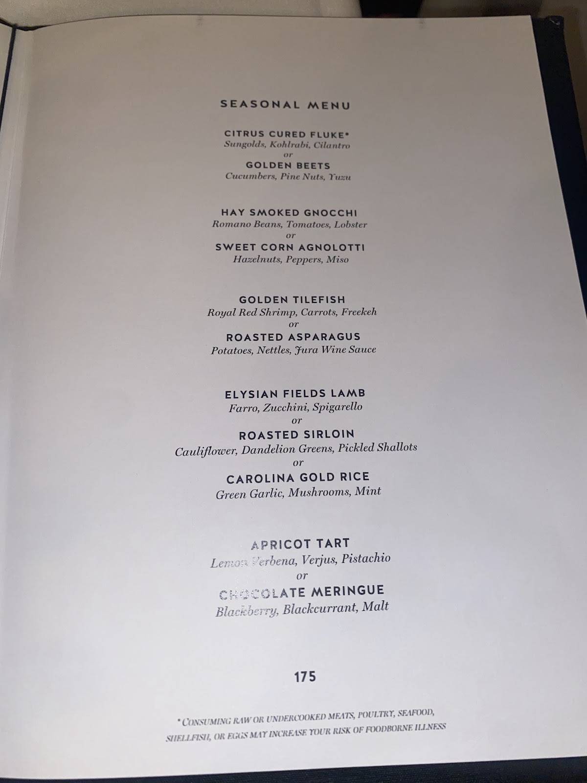 Menu at Gramercy Tavern restaurant, New York City, 42 E 20th St