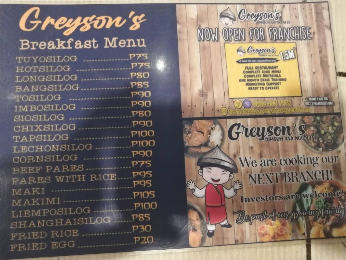 Menu at Greyson's Dimsum and Noodles - SAN JUAN BRANCH restaurant, San Juan