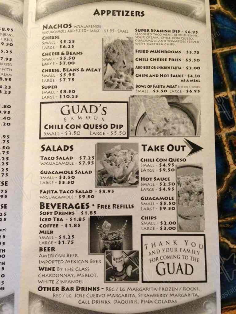 Menu at Guadalajara Restaurant, Orange