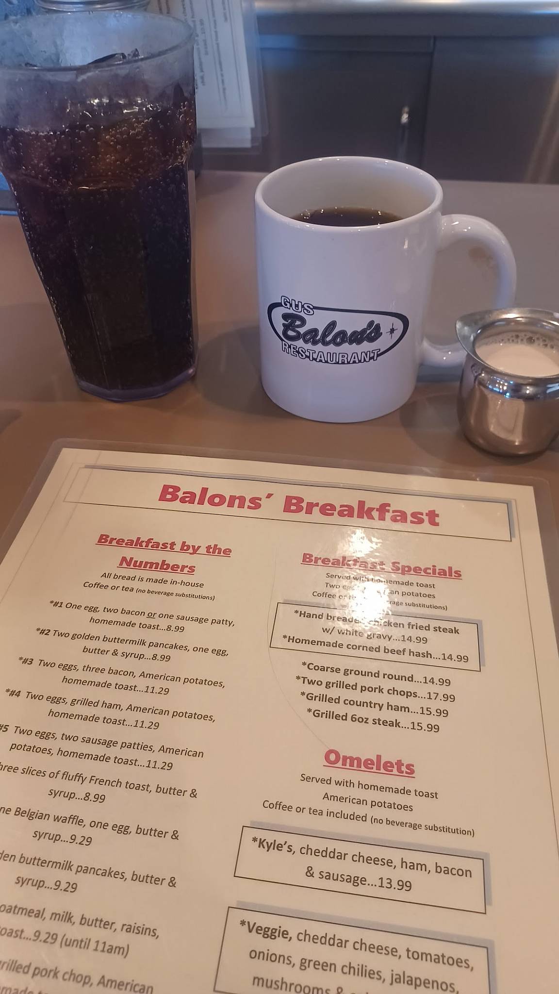 Menu at Gus Balon's Restaurant, Tucson