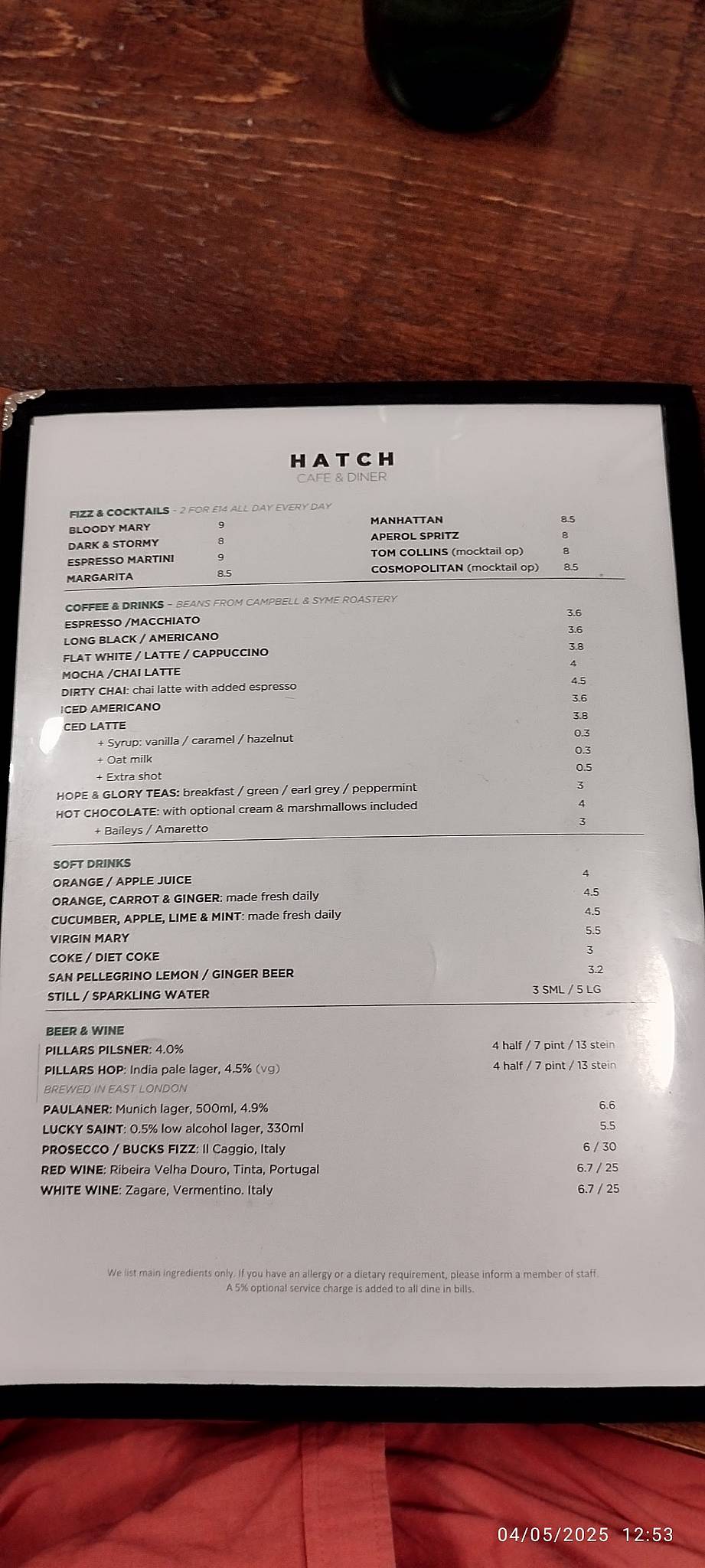 Menu at HATCH restaurant, St Albans, 7-8 Christopher Pl