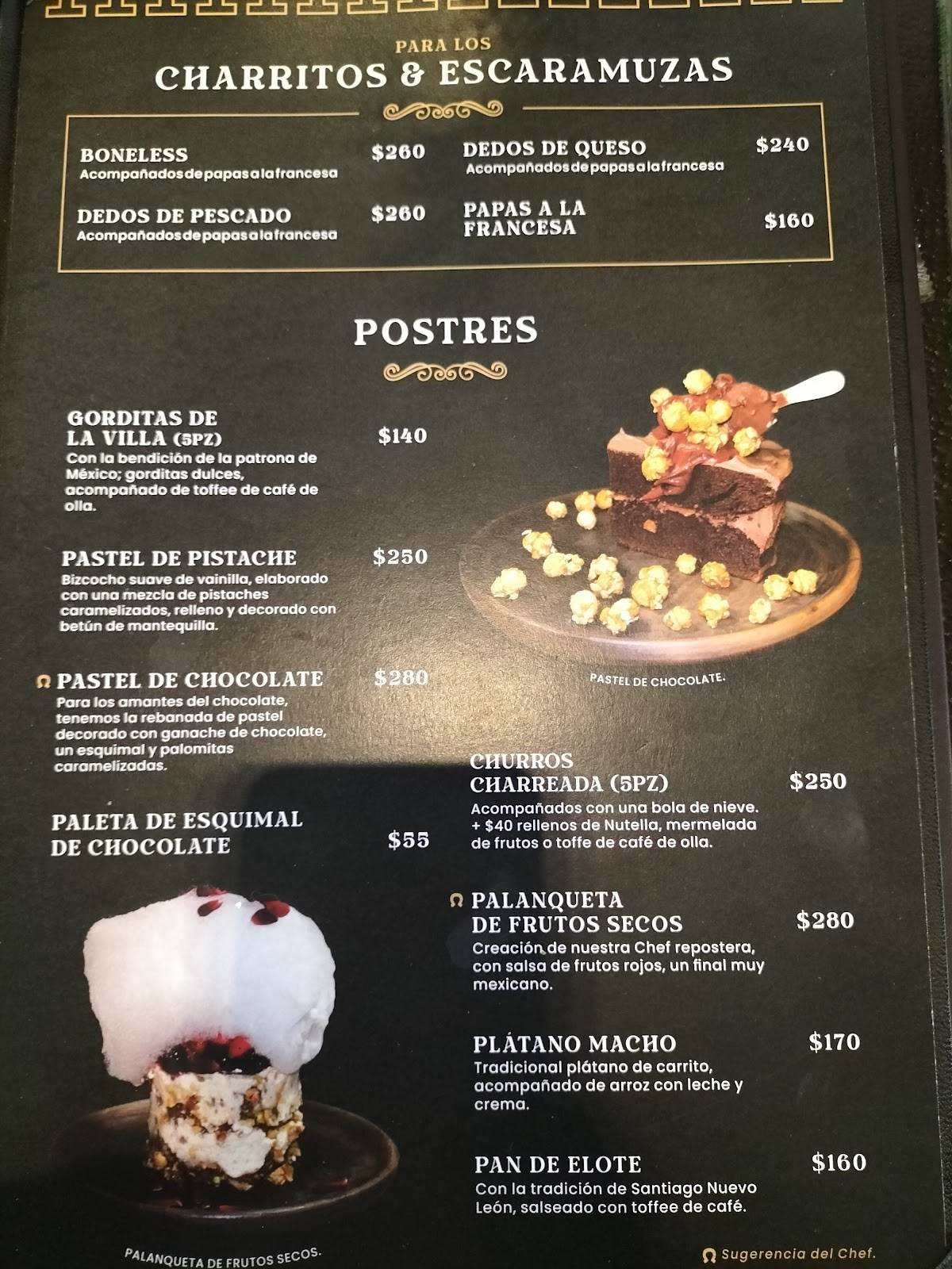 Carta del restaurante Hacienda La Charreada, Santiago