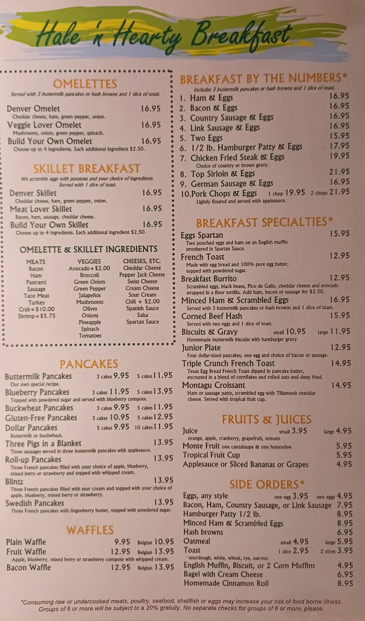 Menu at Hale's Restaurant & Lounge, Hillsboro