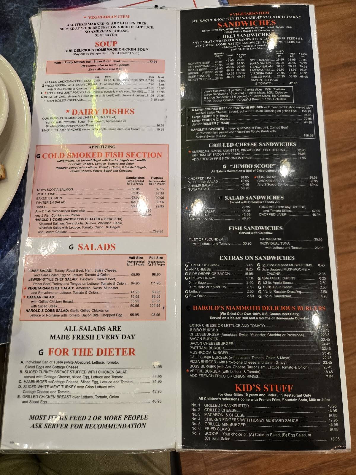 Menu at Harold's New York Deli restaurant, Edison, King Georges Post Rd