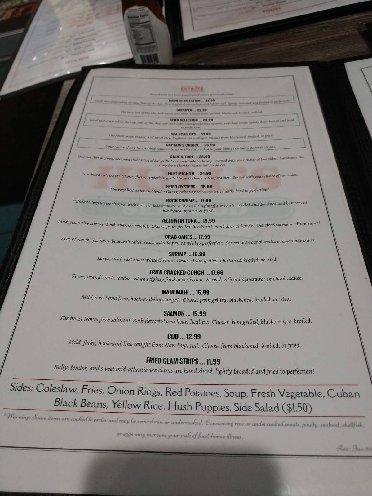 Menu at Hull's Seafood Restaurant, Ormond Beach, 111 W Granada Blvd