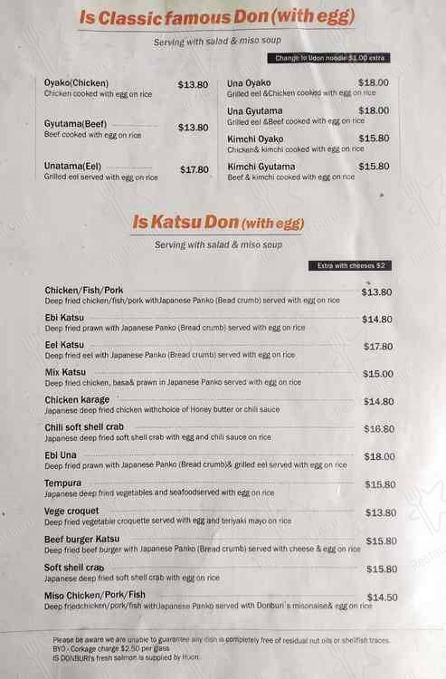 Menu at Is Donburi Dining Room restaurant, Northbridge, 227 William St