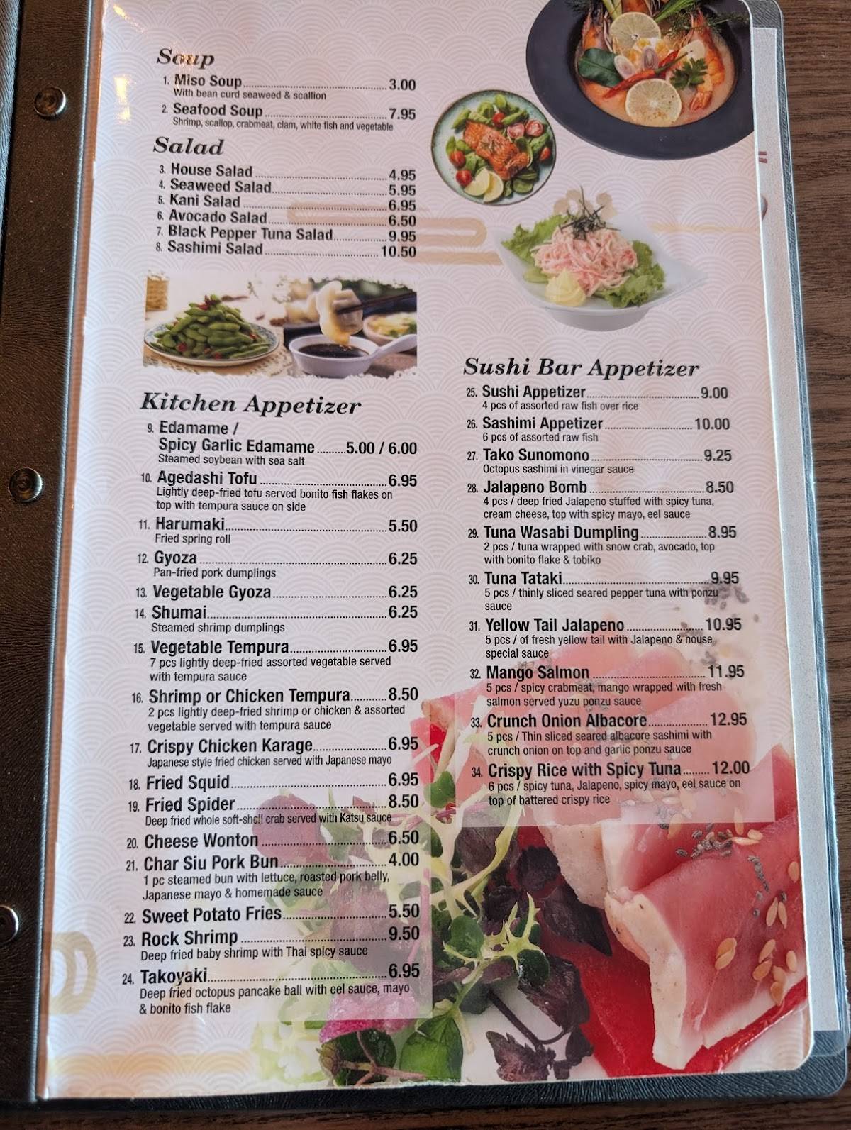 Menu at Ichiro Sushi & Ramen restaurant, Duluth