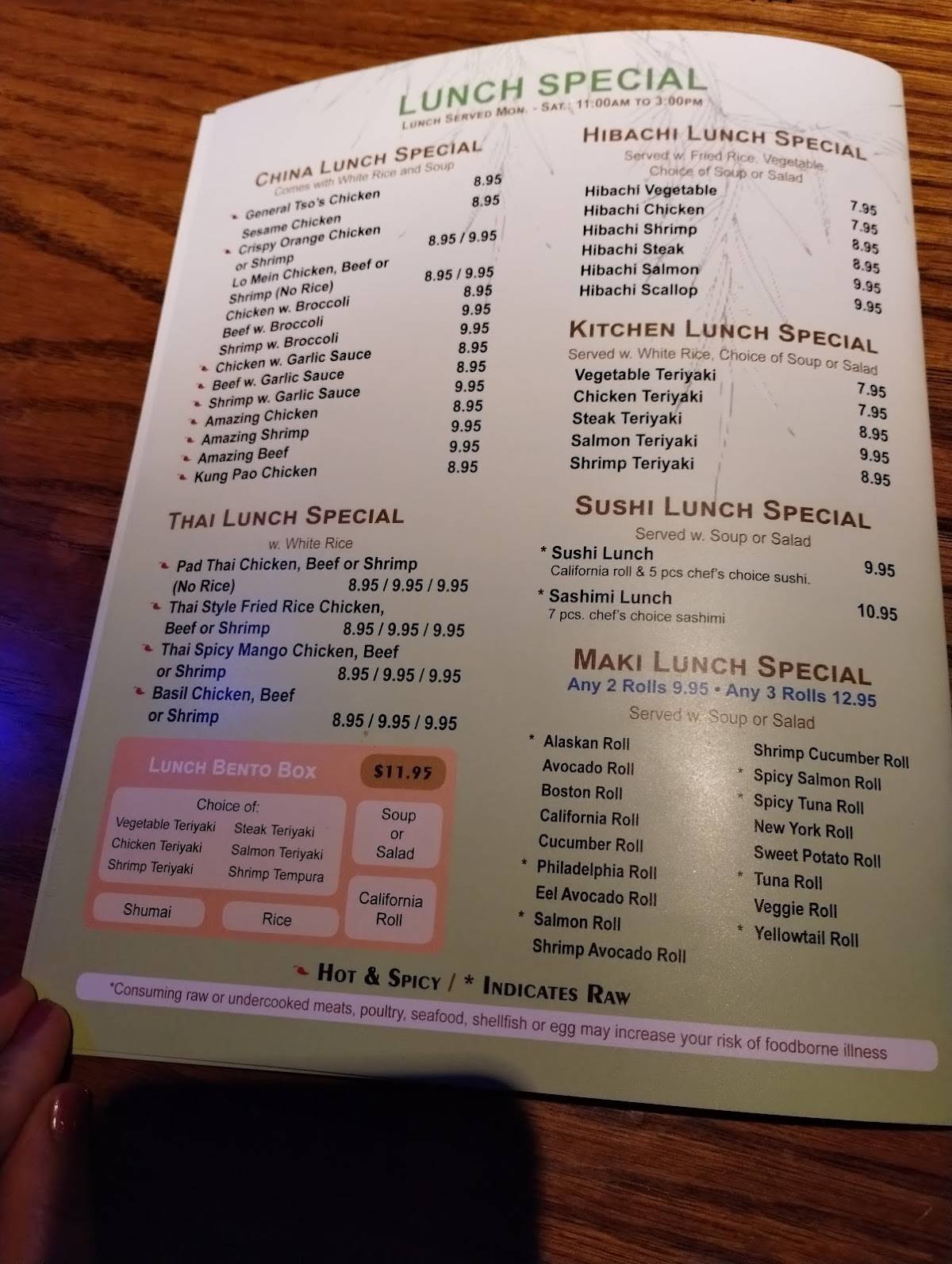 Menu at Ichiro restaurant, Dickson