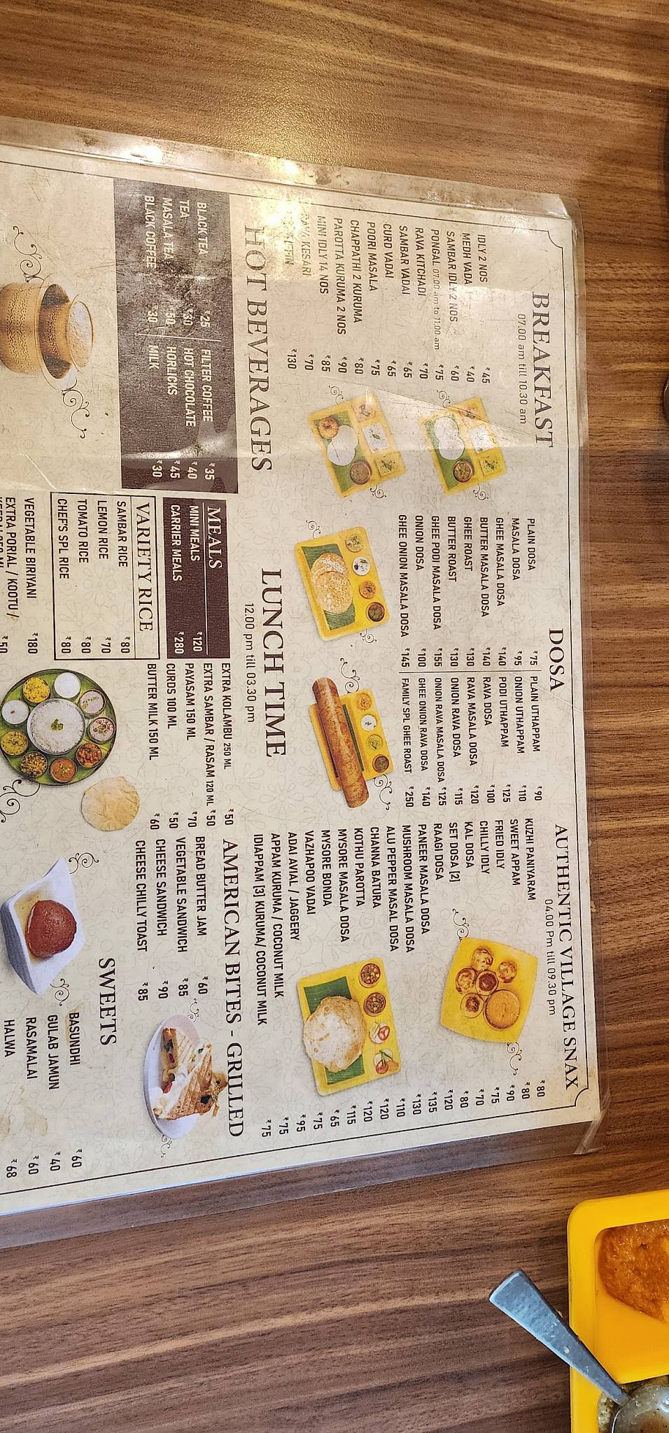 Menu at Inti Bhojanam, Chennai