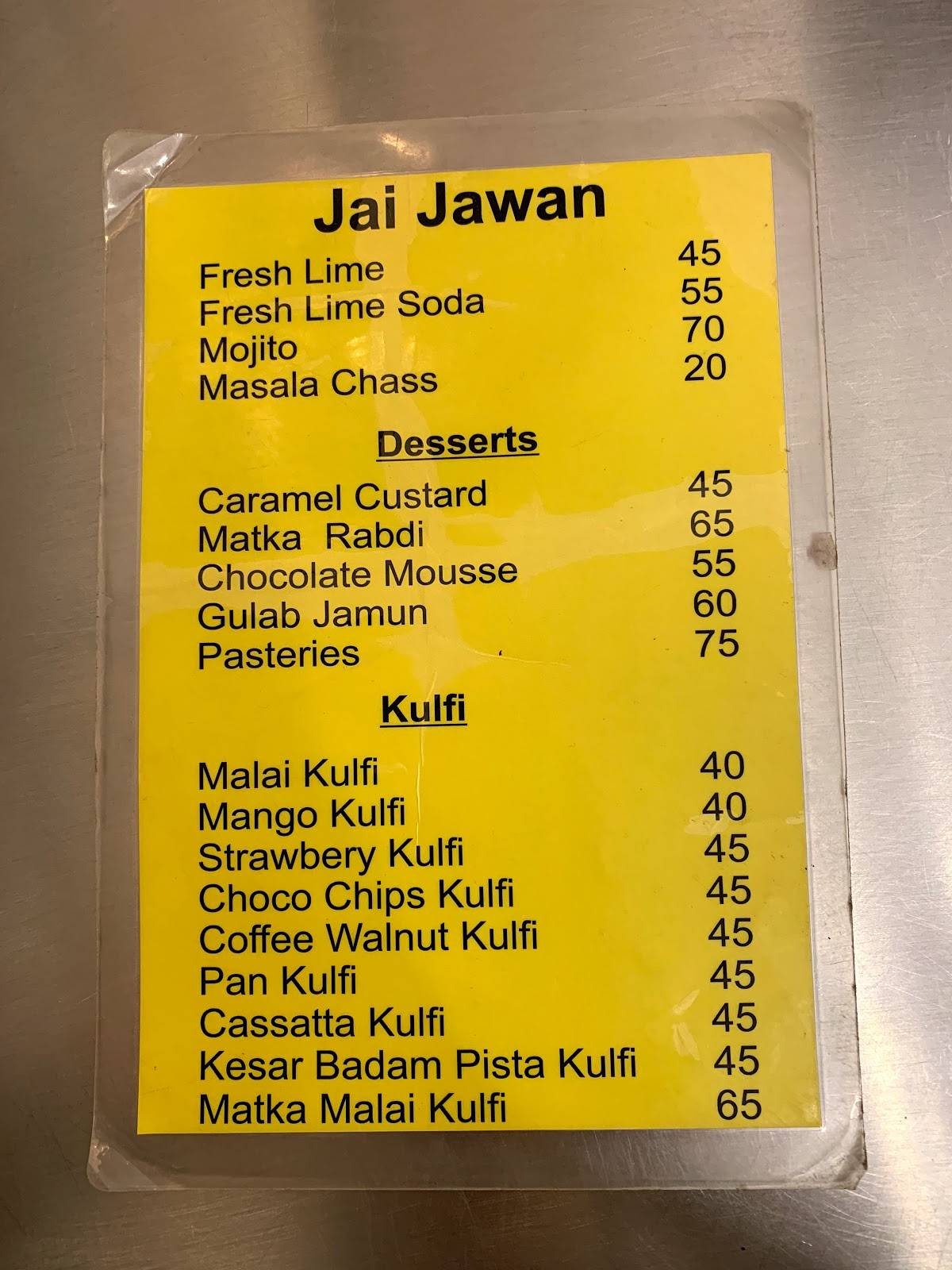 Menu at Jai Jawan, Mumbai, Shop No. 7