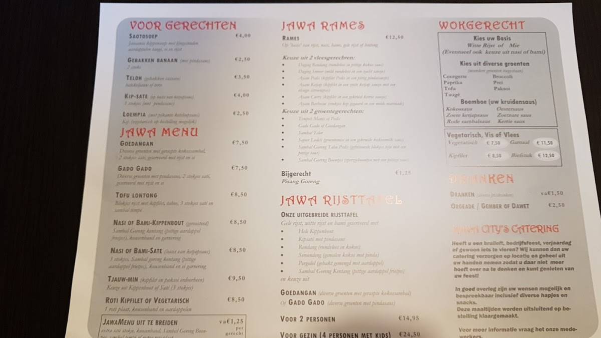 Menu at Jawa City, Almere, Europalaan 838