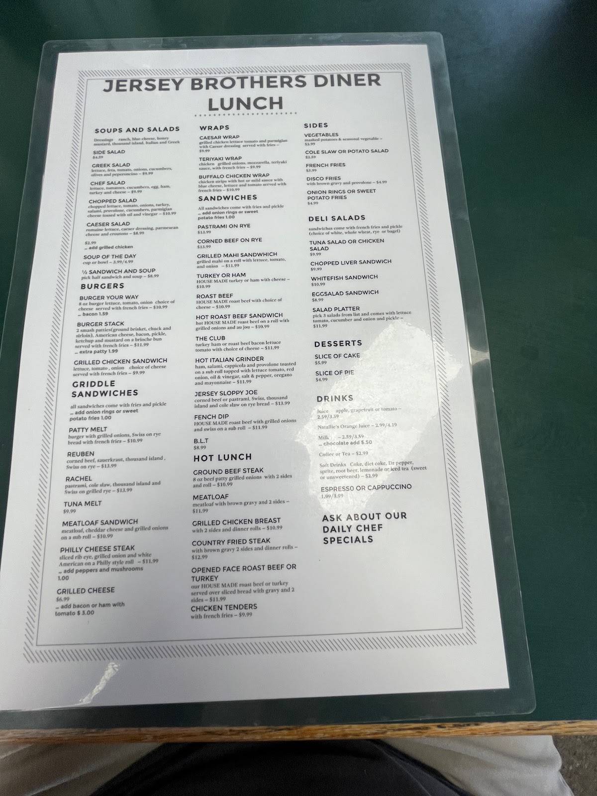 Menu at Jersey Brothers Diner restaurant, Palm Bay