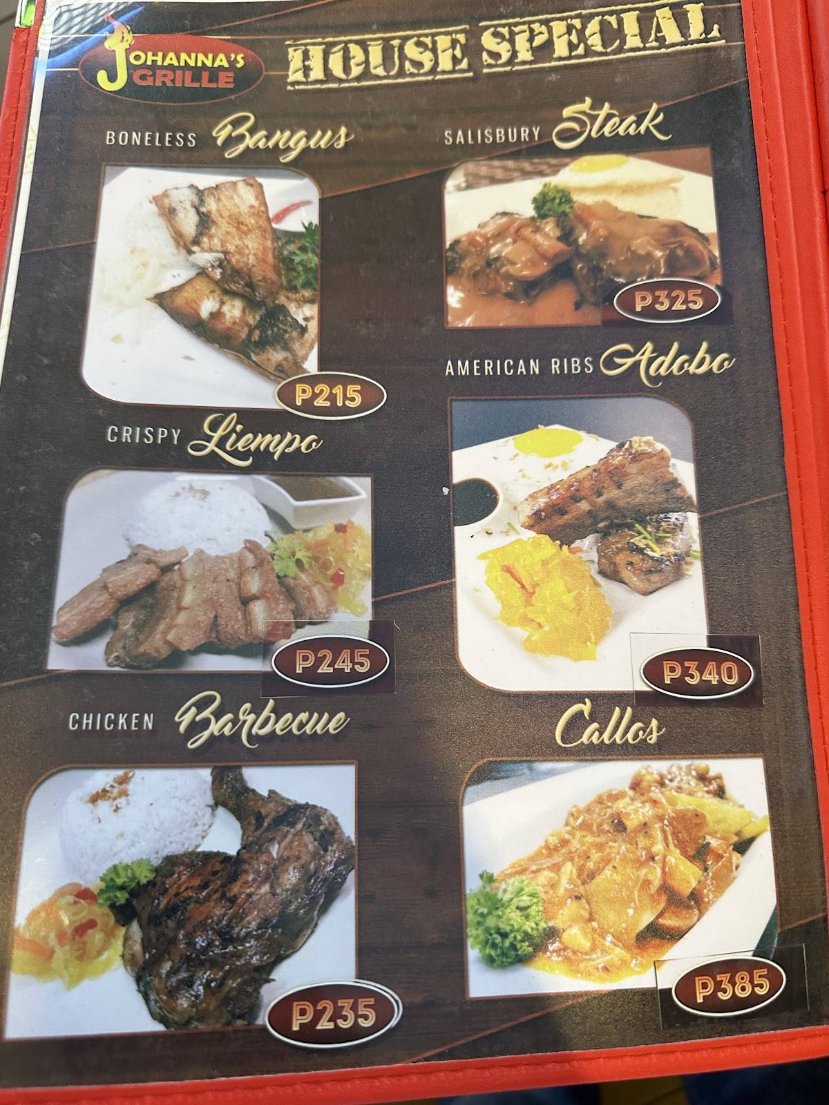Menu at Johanna's Grille restaurant, Batangas, Q364+9V9