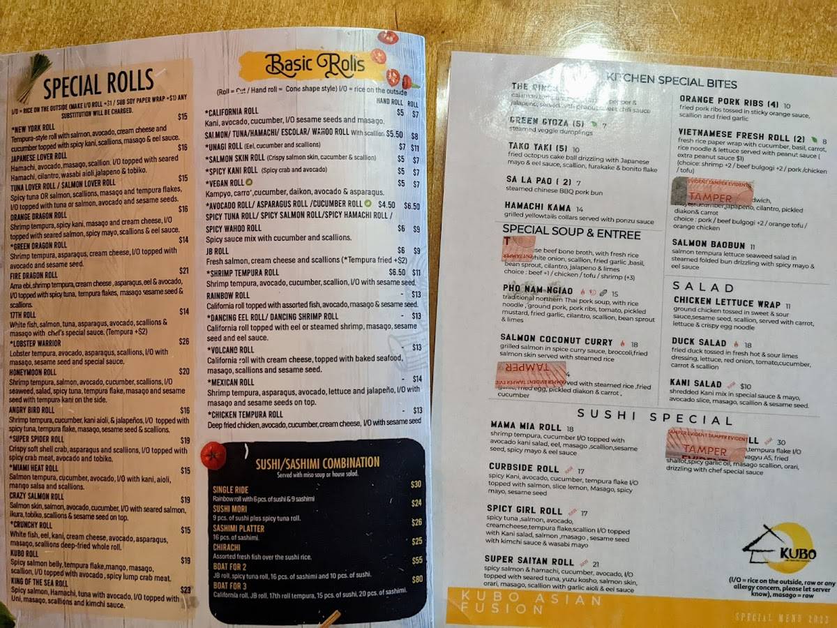 Menu at KUBO Asian fusion and bar -Ft. lauderdale, Fort Lauderdale