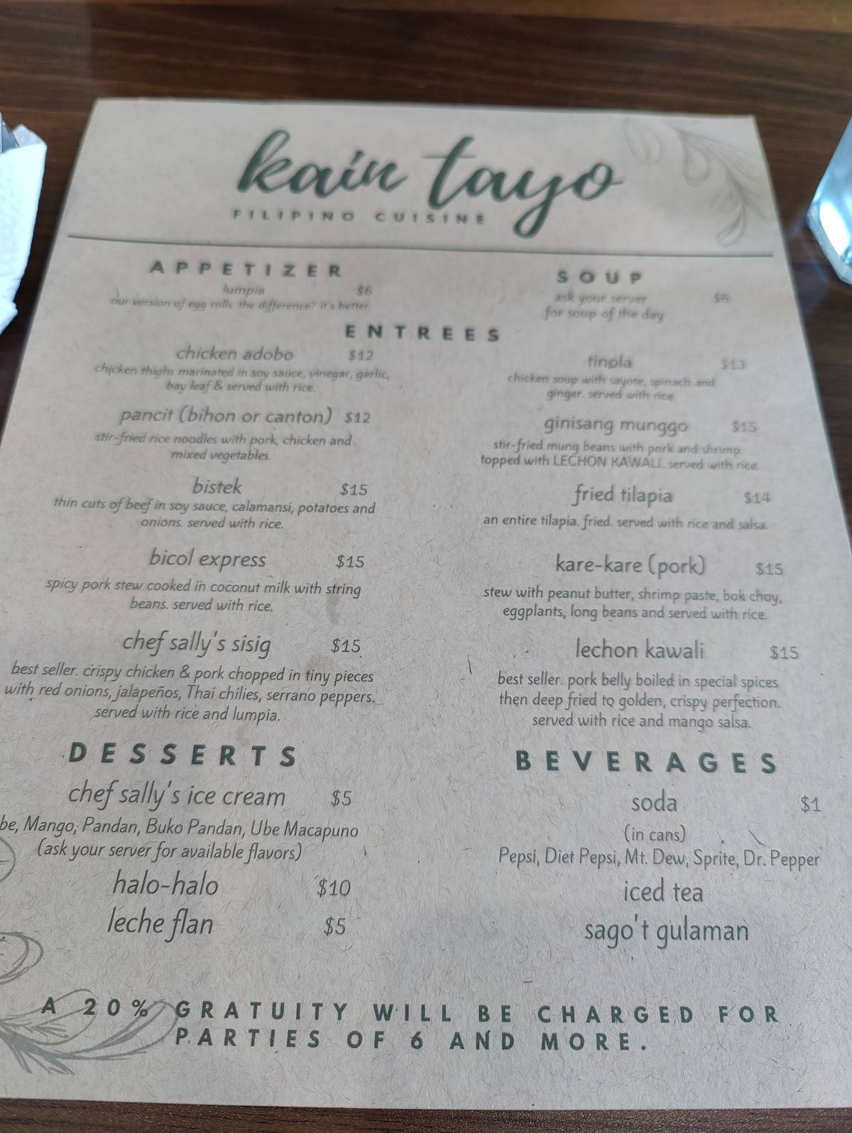 Menu at Kain Tayo Filipino Cuisine Restaurant, St. Louis