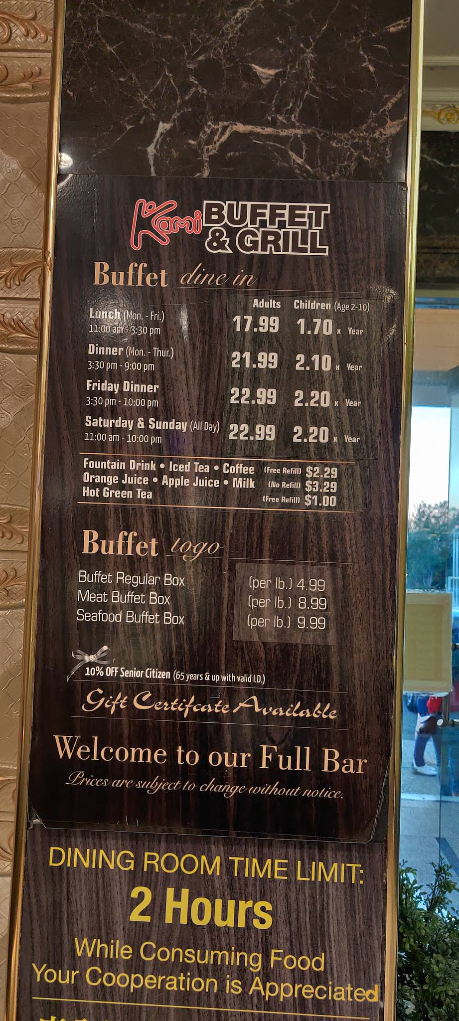 Menu at Kami Buffet & Grill restaurant, Rosemead