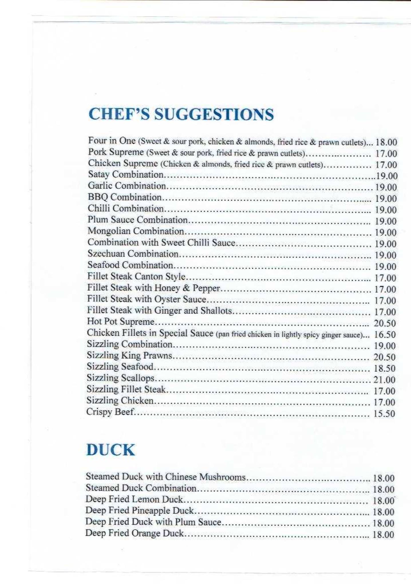 Menu at Kao Yiu Chinese Restaurant, Blaxland