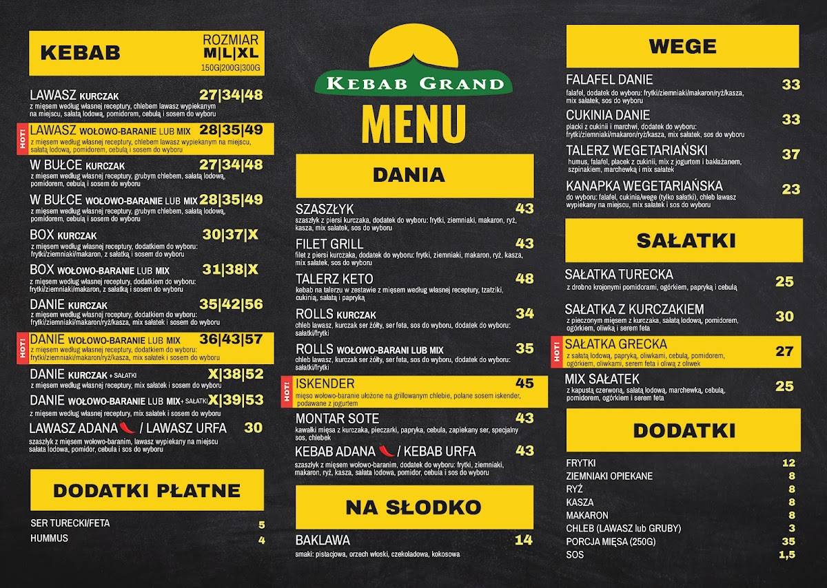Carta del restaurante Kebab Grand, Wołomin