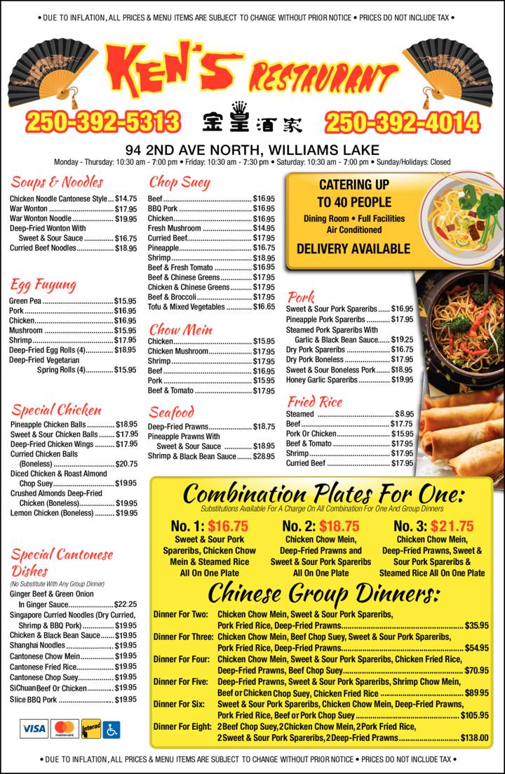 Menu at Ken's Restaurant, Williams Lake