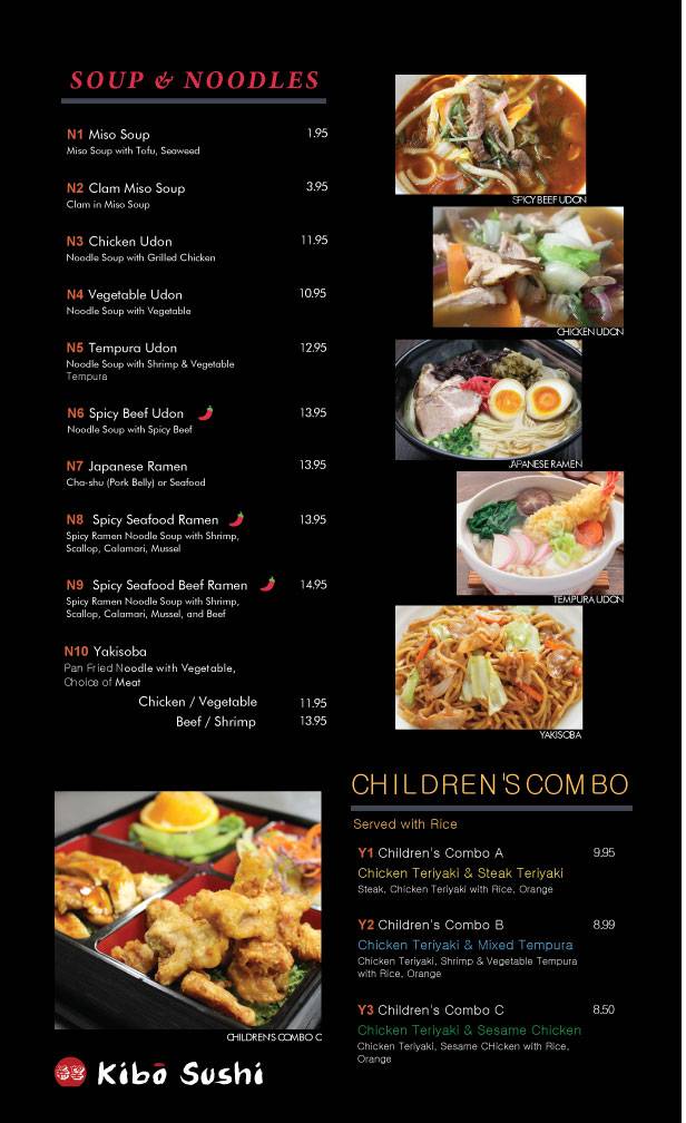 Menu at Kibo Sushi restaurant, Ventura