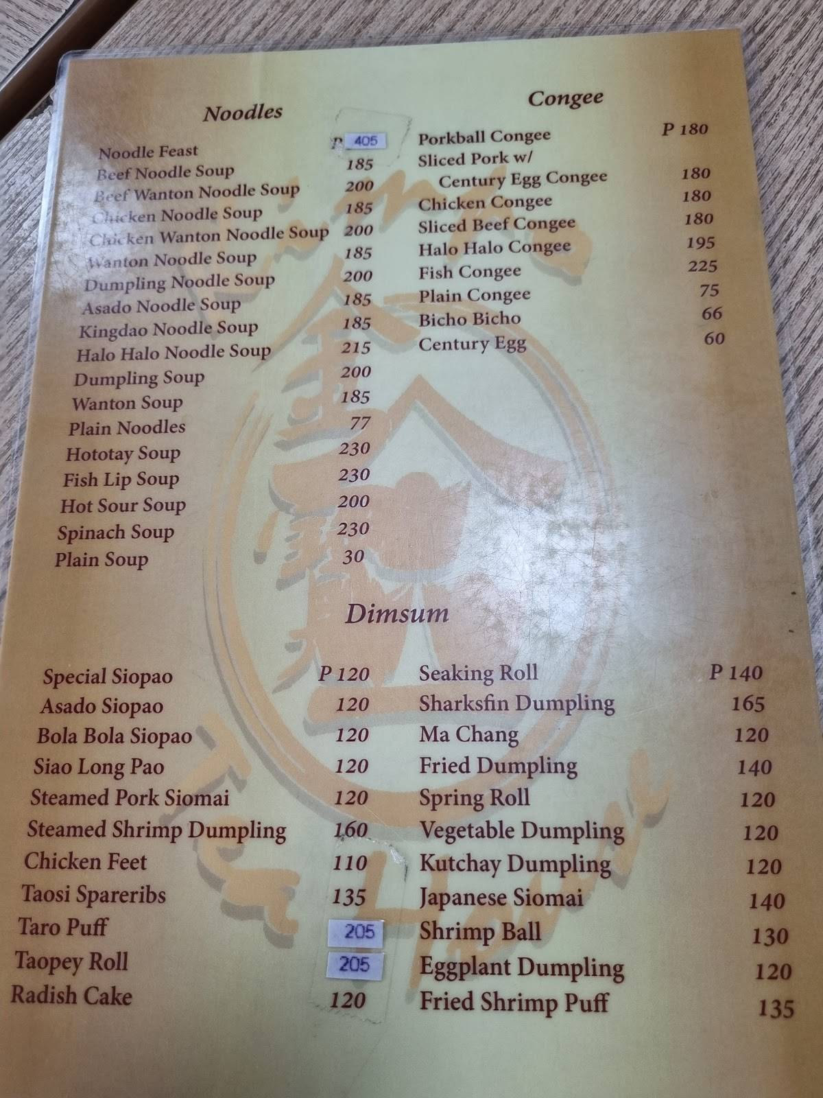 Menu at Kimpo Teahouse restaurant, Quezon City, 706 Banawe St