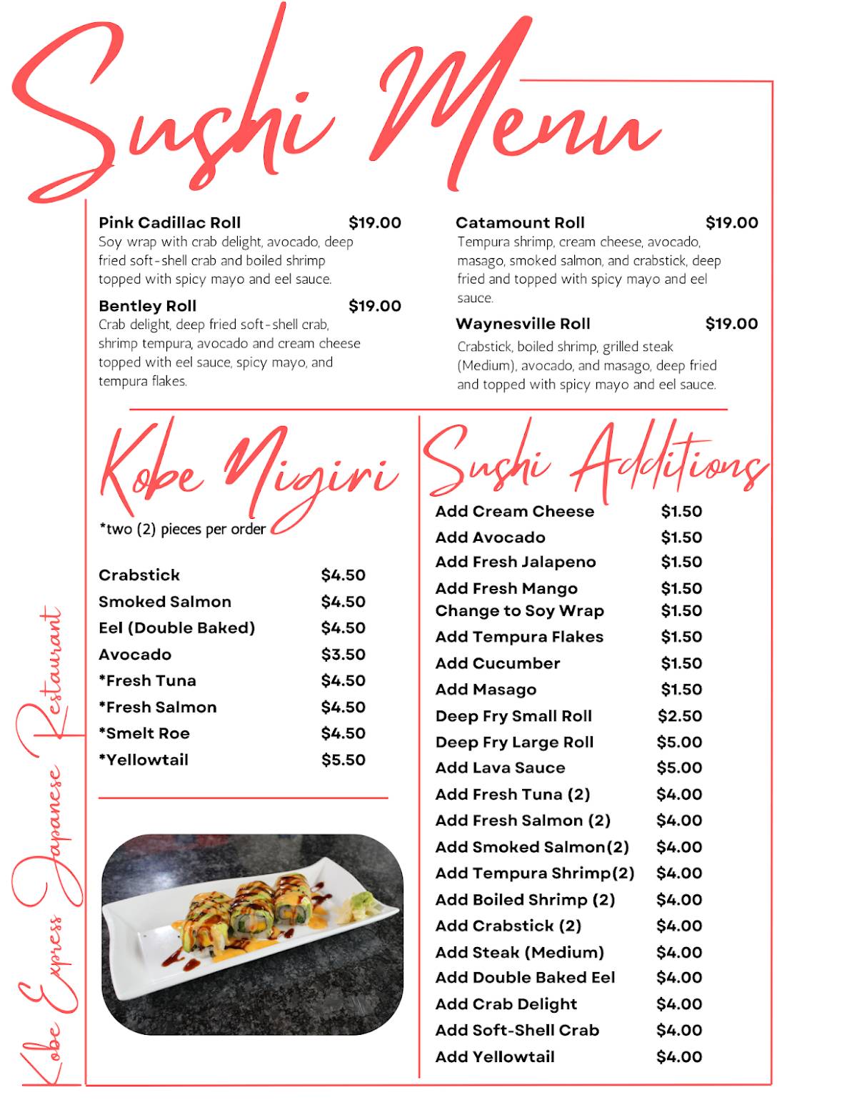 Menu at Kobe Express Japanese Restaurant, Waynesville