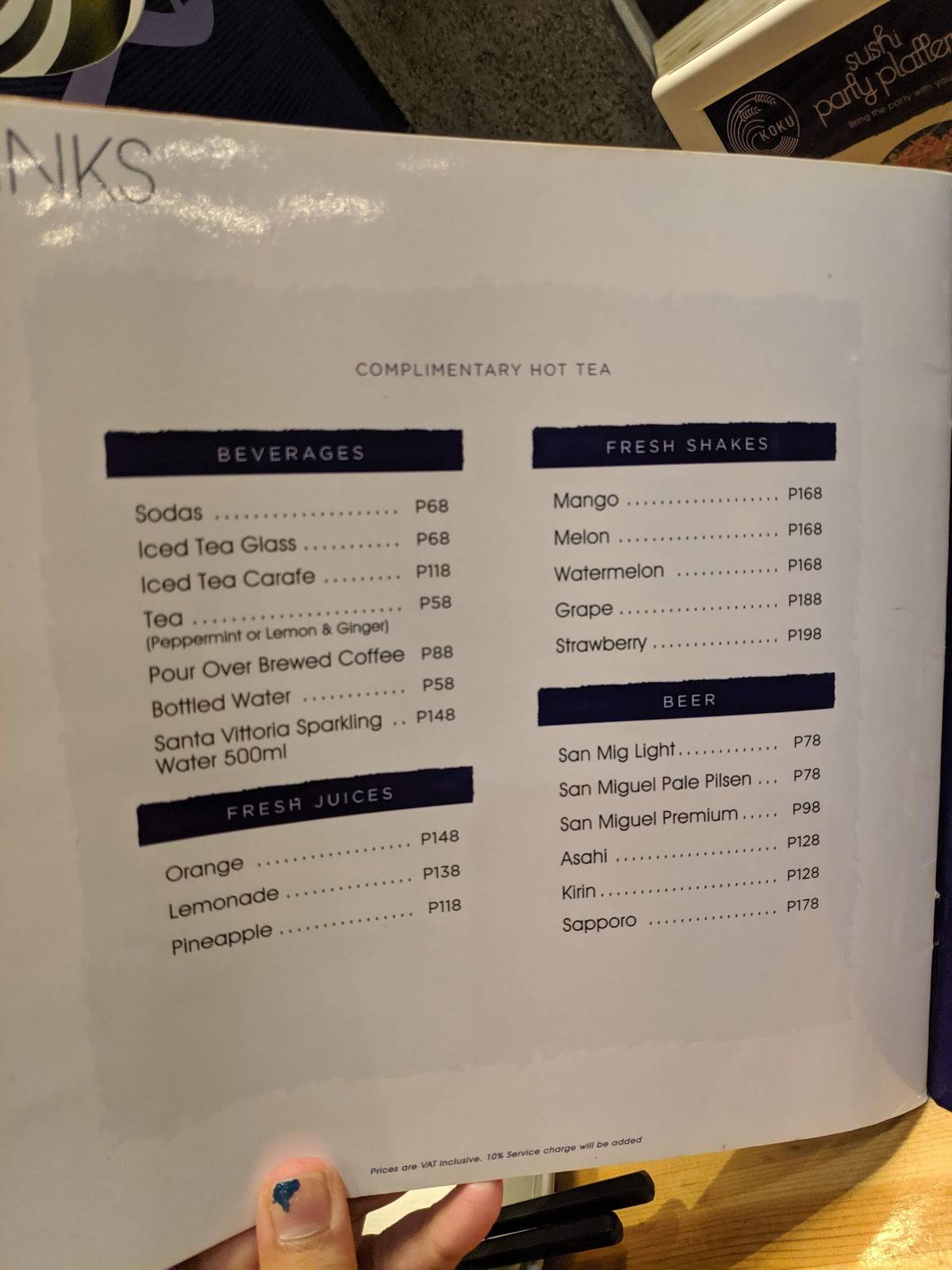 Menu at Koku restaurant, Makati