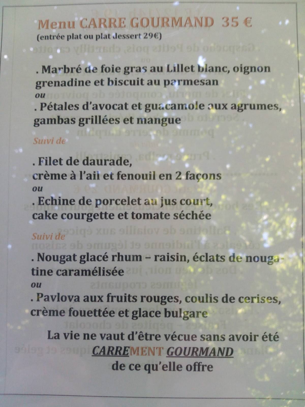 Menu au Le Carré Gourmand restaurant, Le Crotoy