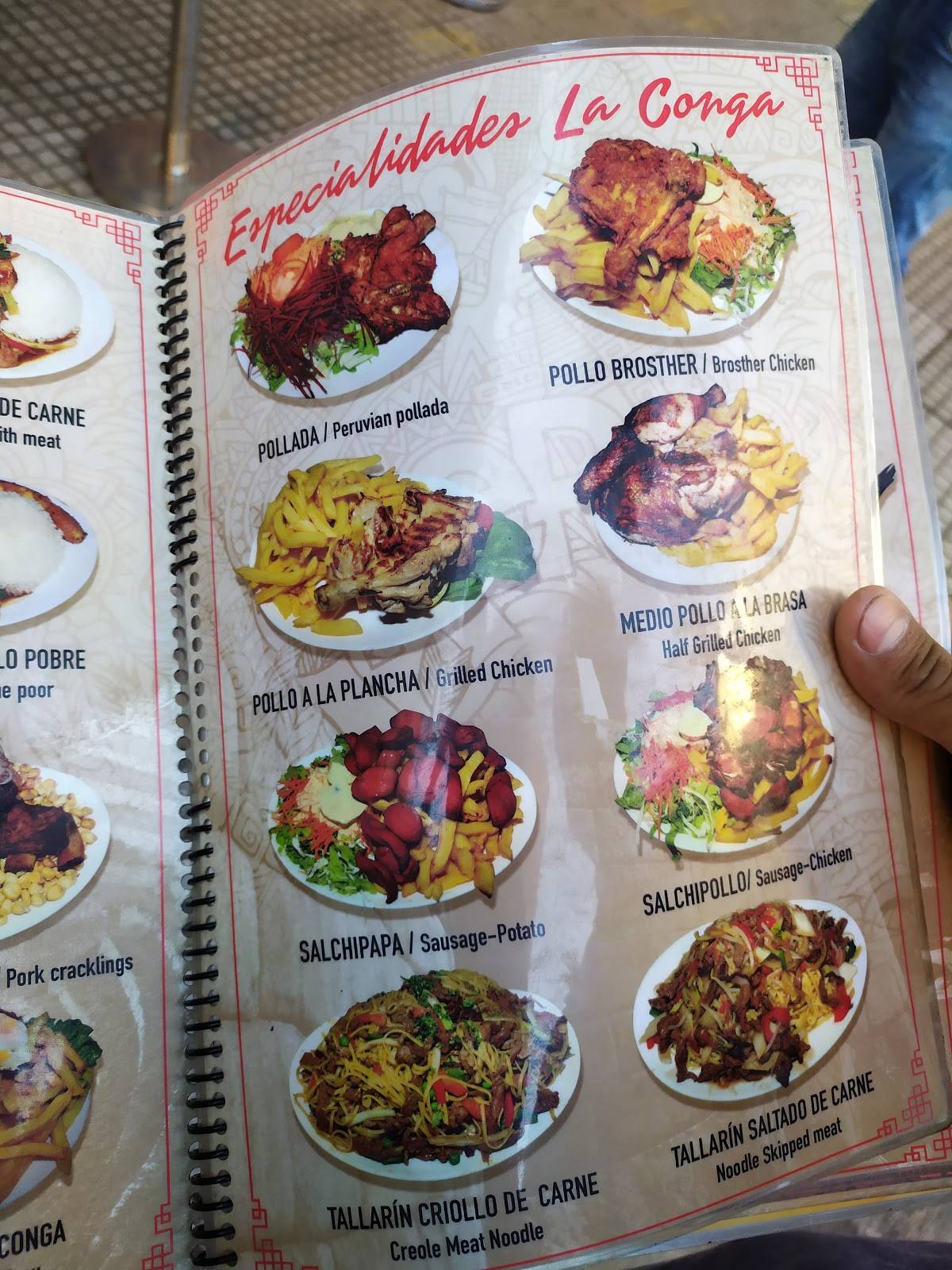 Carta del restaurante La Conga, Buenos Aires