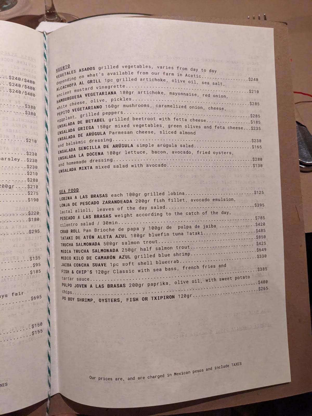 Menu at La Docena restaurant, Ciudad López Mateos, Av. Álvaro Obregón 31