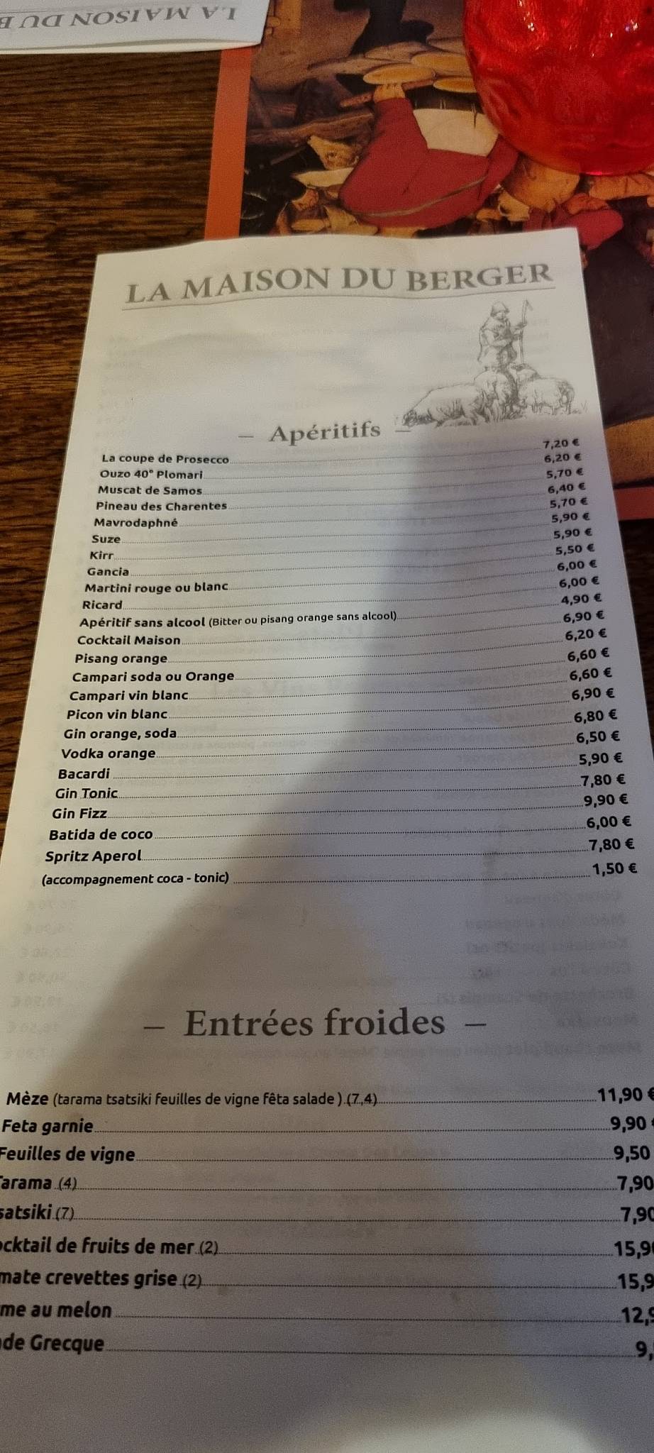 Menu au La Maison du Berger, Jurbise