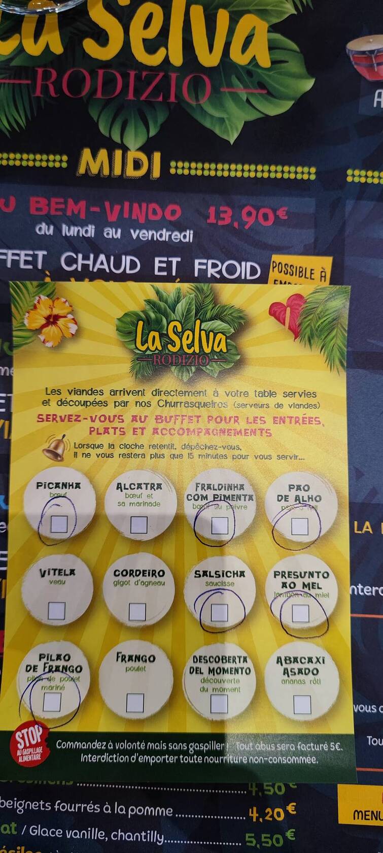 Menu au La Selva restaurant, Montpellier