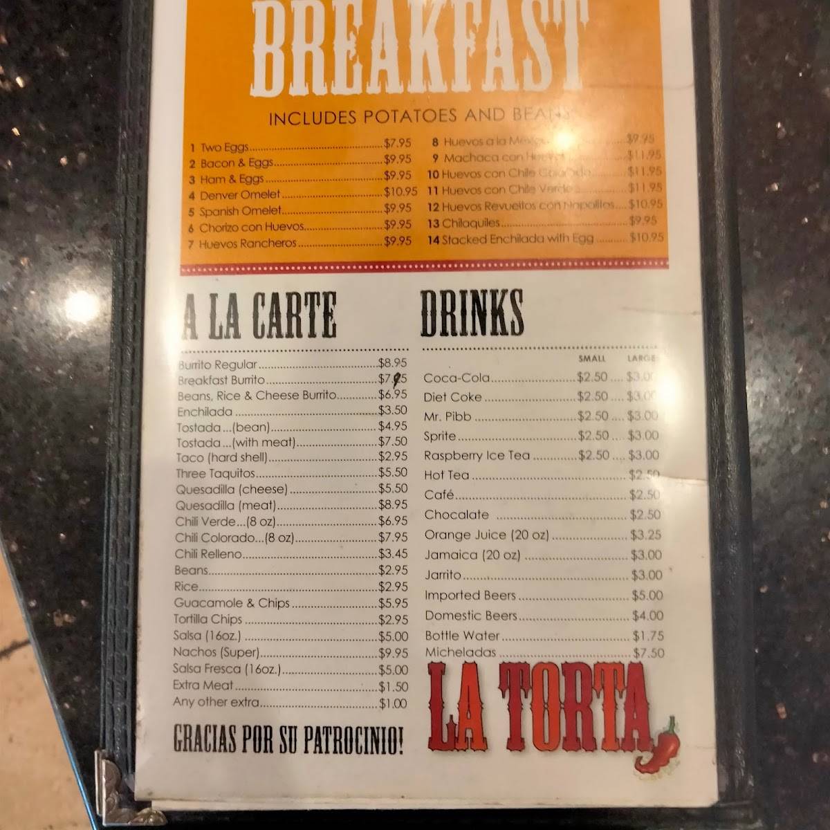Menu at La Torta restaurant, Fresno, Capitol St