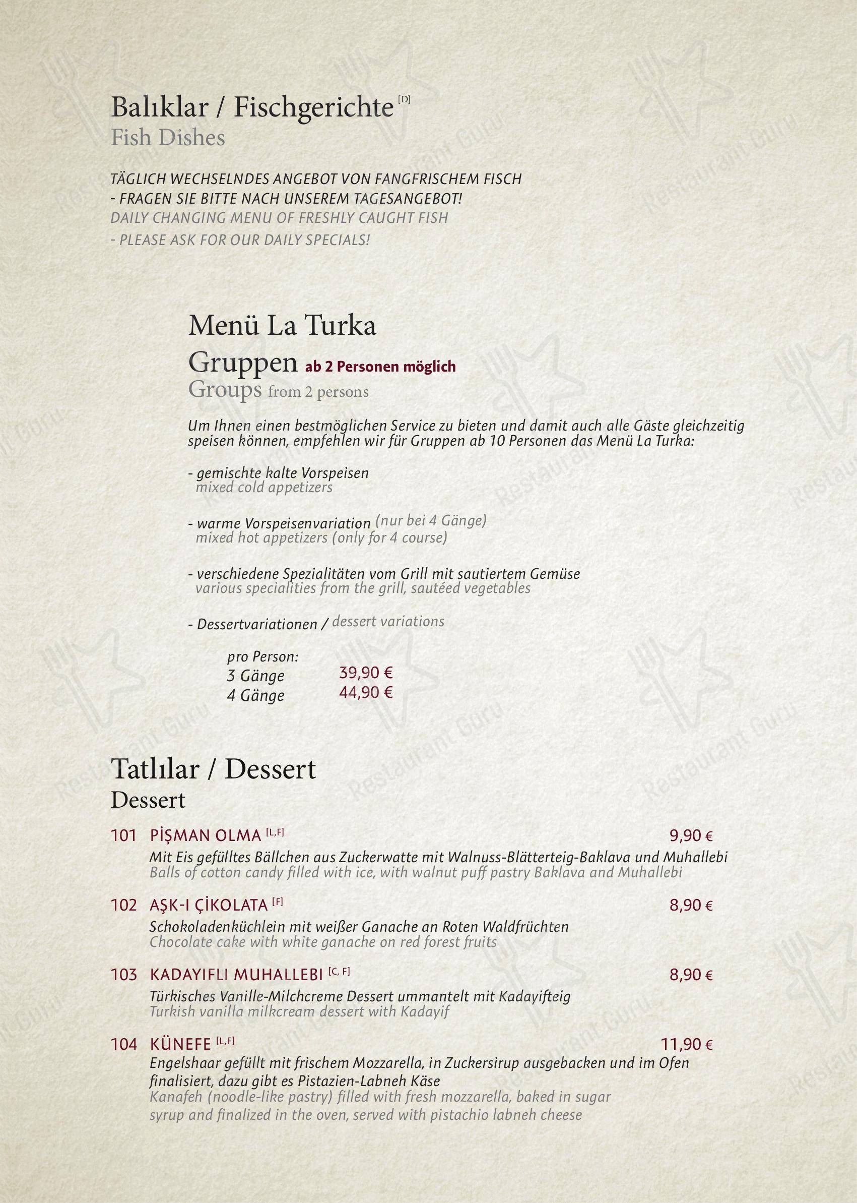 Speisekarte von La Turka by Seda restaurant, Düsseldorf