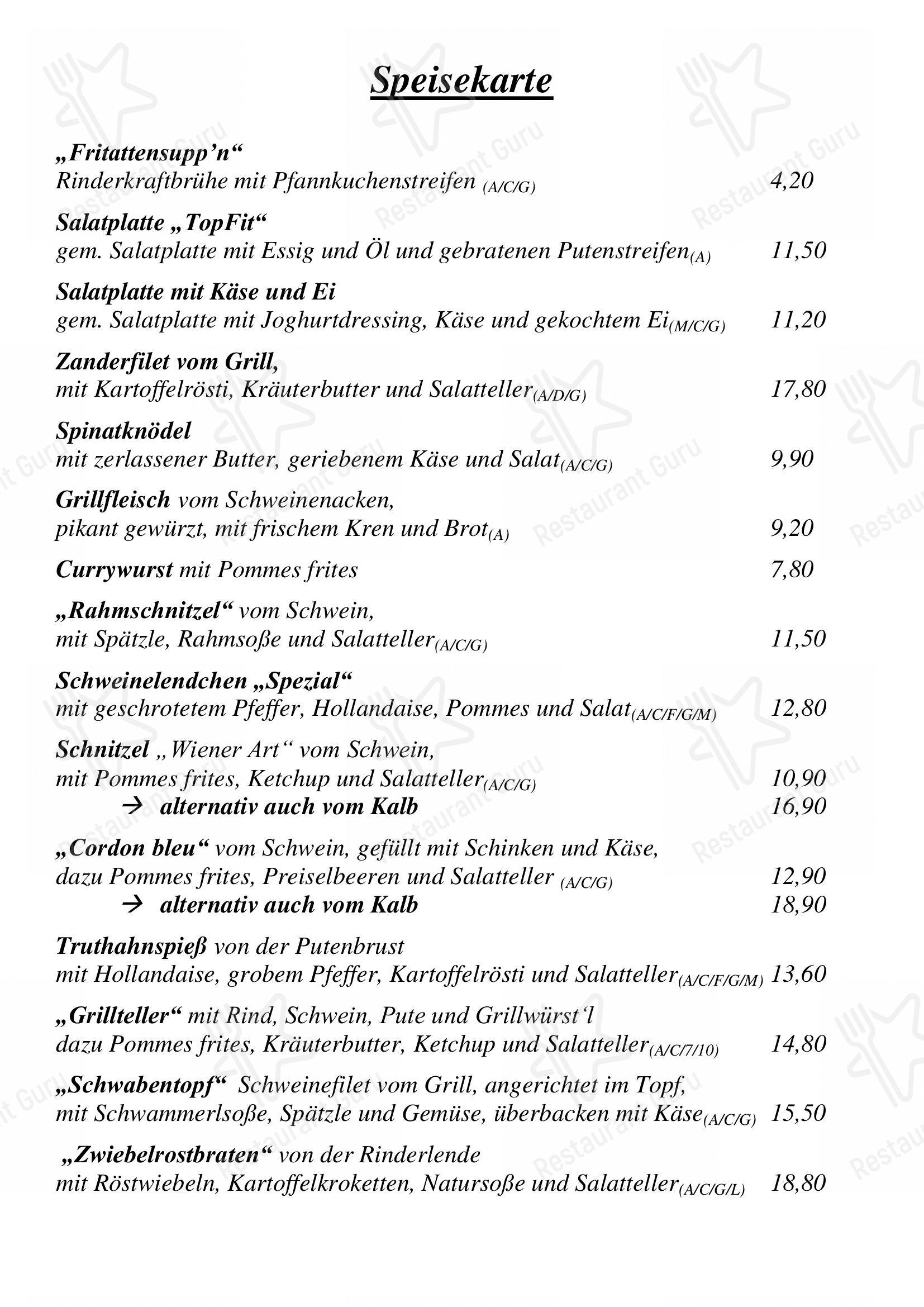 Speisekarte von Restaurant Landgasthof Hahn, Tiefenbach