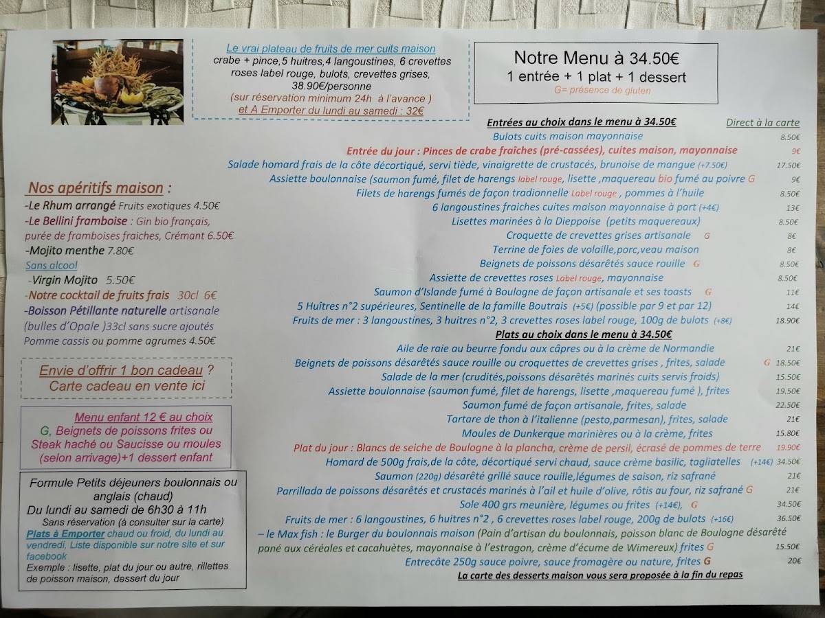 Menu au Brasserie Le Chatillon Boulogne sur Mer restaurant, Boulogne ...