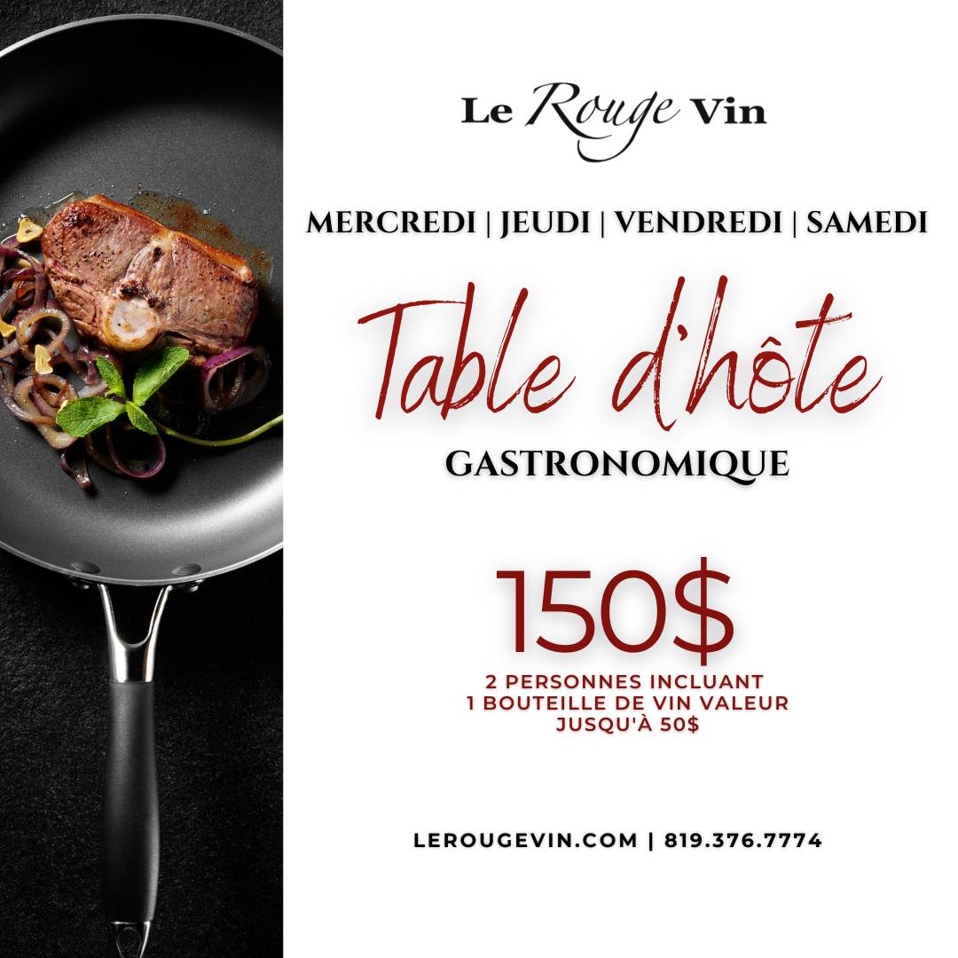 Menu au Restaurant Le Rouge Vin, Trois-Rivières