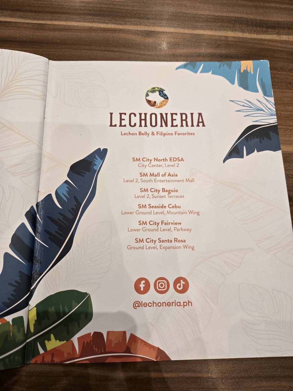 Menu at Lechoneria restaurant, Pasay