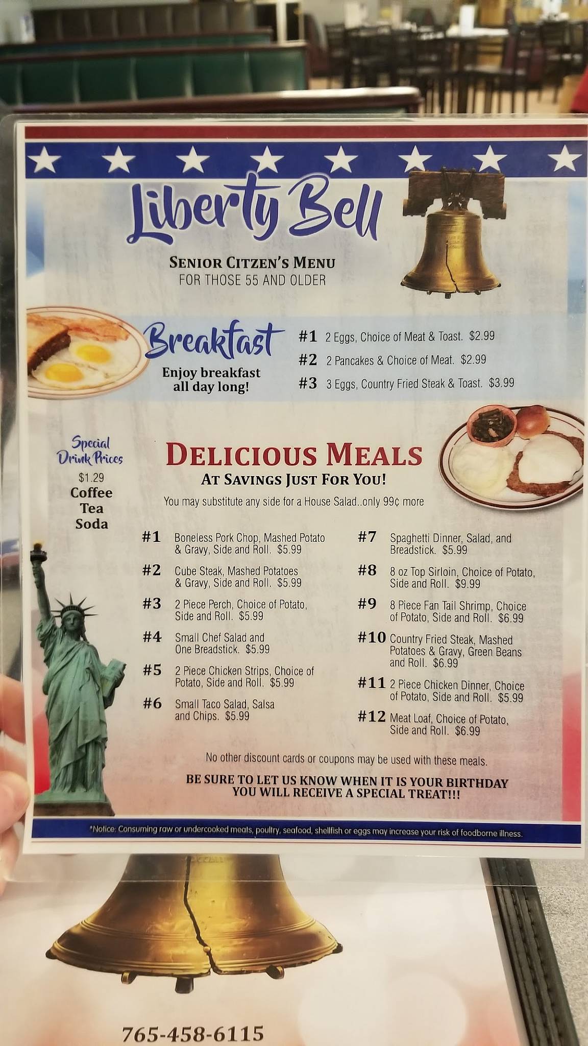 Menu at Liberty Bell Restaurant, Liberty