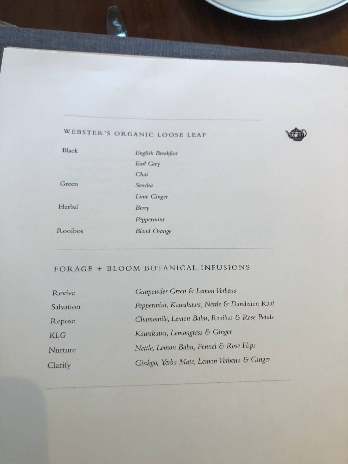 Menu at Living Room restaurant, Auckland, Park Hyatt Auckland 99 Halsey St